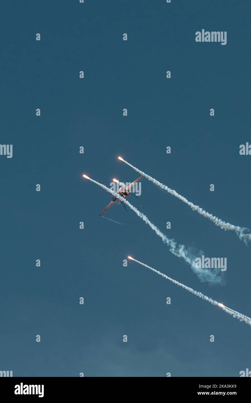 F/A 18 launching flares Stock Photo - Alamy