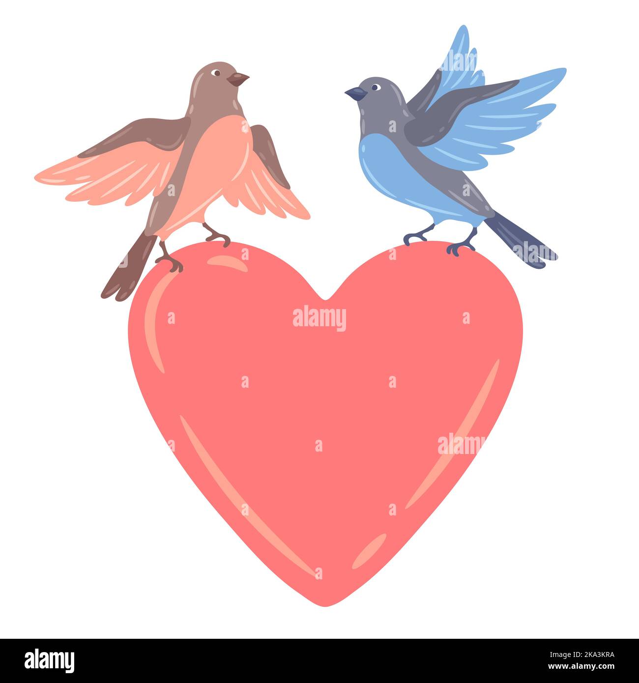 Illustration of cute flying birds holding heart. Image of birdies in ...