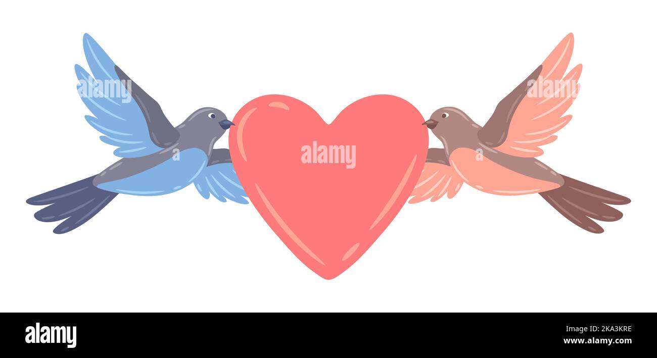 Illustration of cute flying birds and holding heart. Image of birdies ...