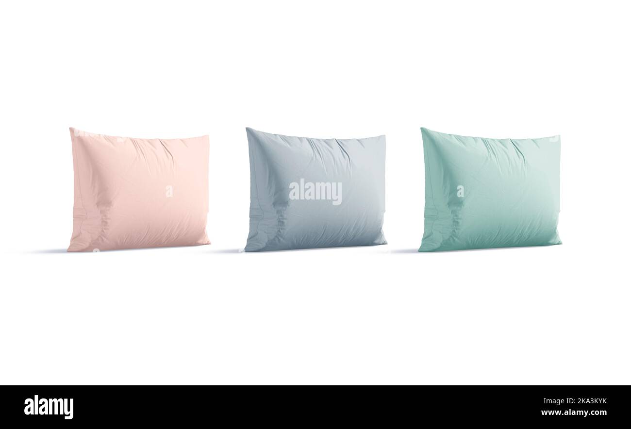 Blank colored rectangular pillow mockup stand, side view, 3d rendering ...