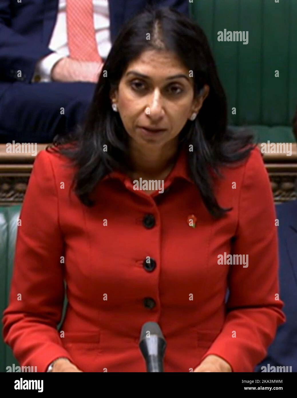 Home Secretary Suella Braverman speaks in the House of Commons, London ...