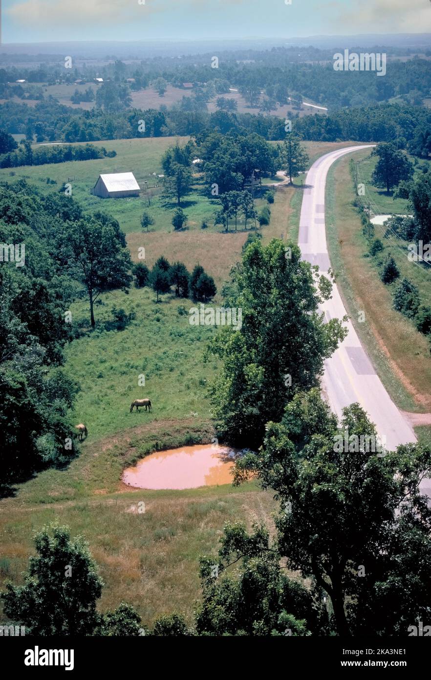 An aerial view along an Ozarks highway in southern Missouri shows a ...