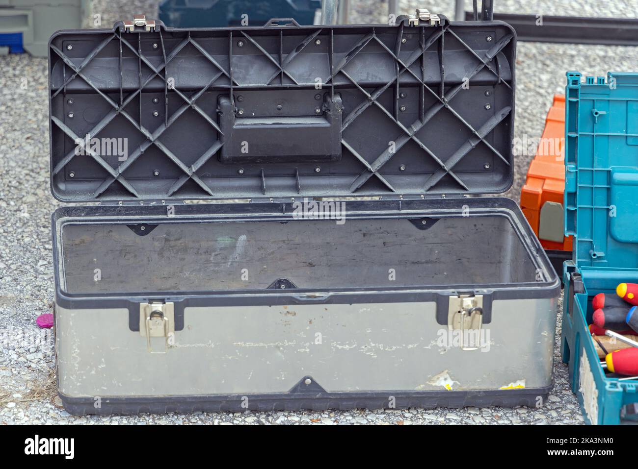 Open Lid at Large Metal Toolbox Work Tools Hard Case Stock Photo - Alamy