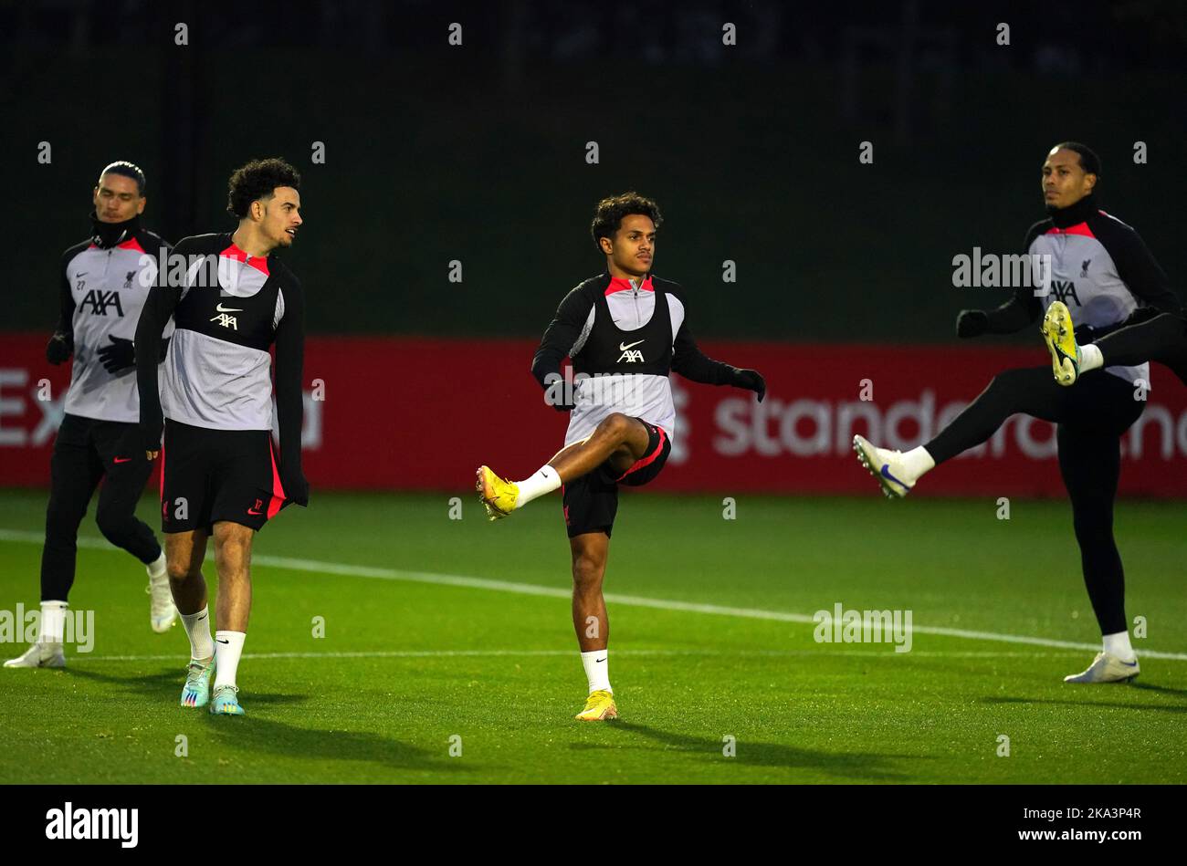 Liverpool's Fabio Carvalho and Curtis Jones during a training session ...