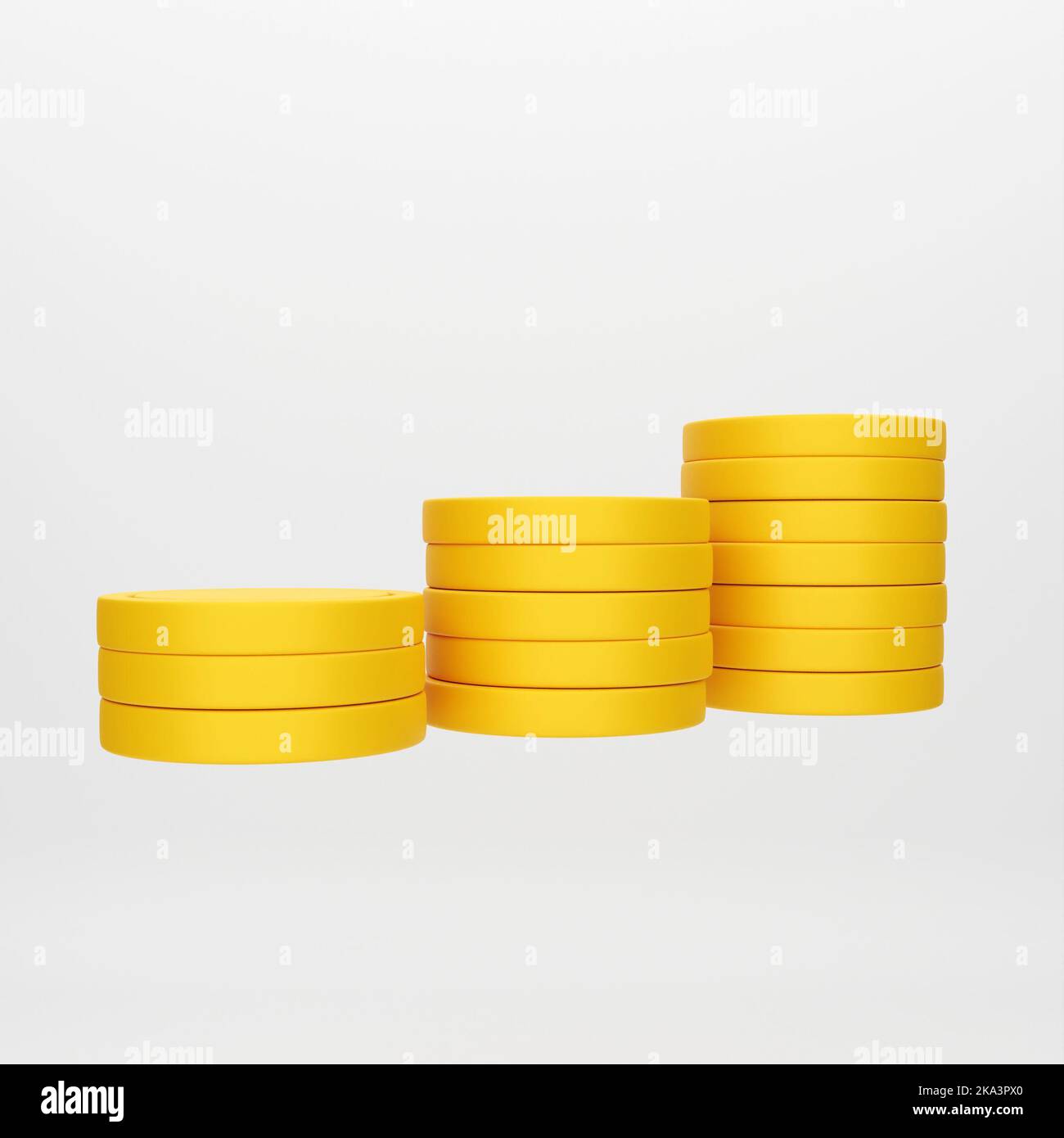 A 3D illustartion of golden coin stacks isolated on a white background ...