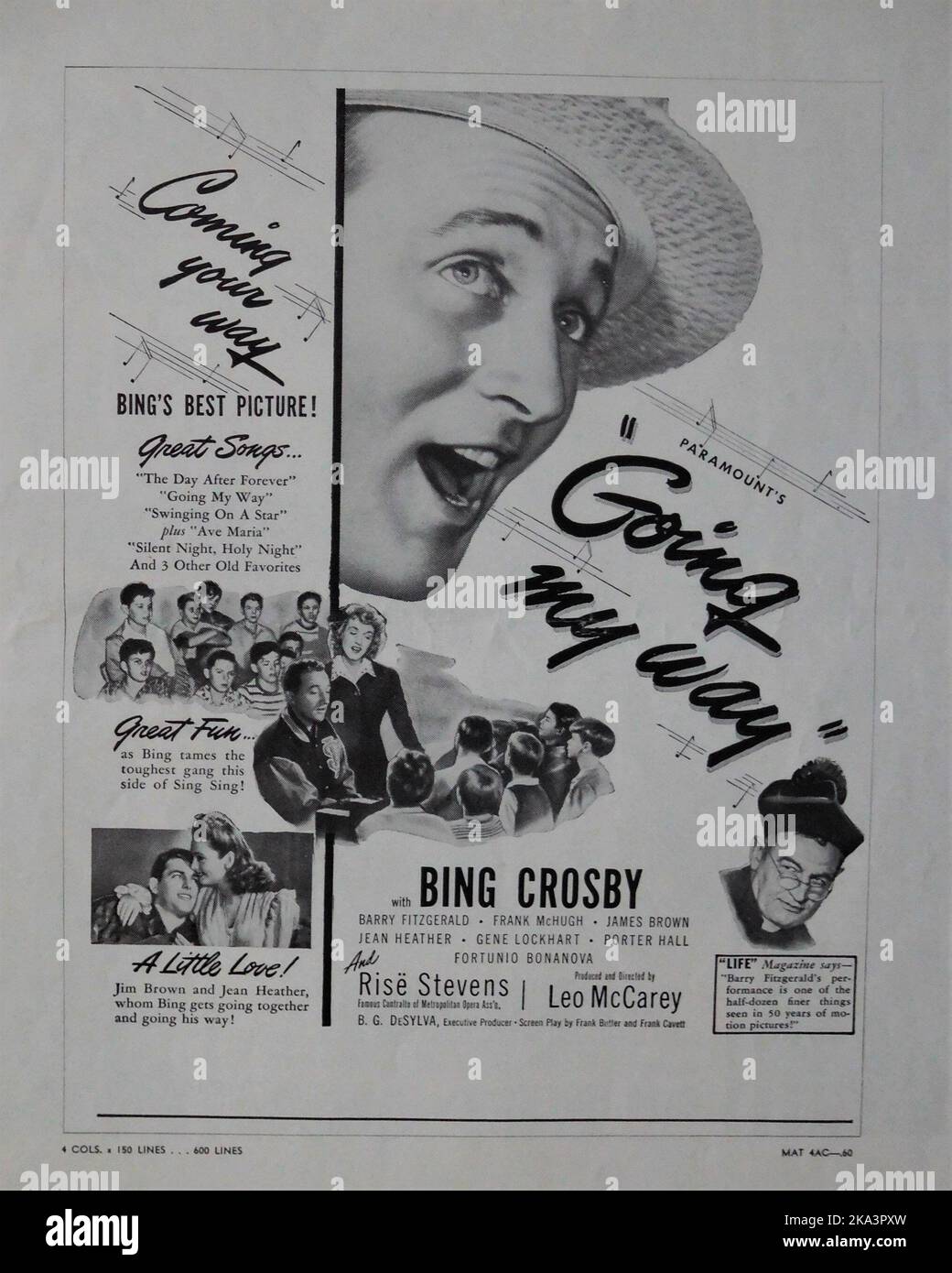 BING CROSBY BARRY FITZGERALD and RISE STEVENS in GOING MY WAY 1944 ...