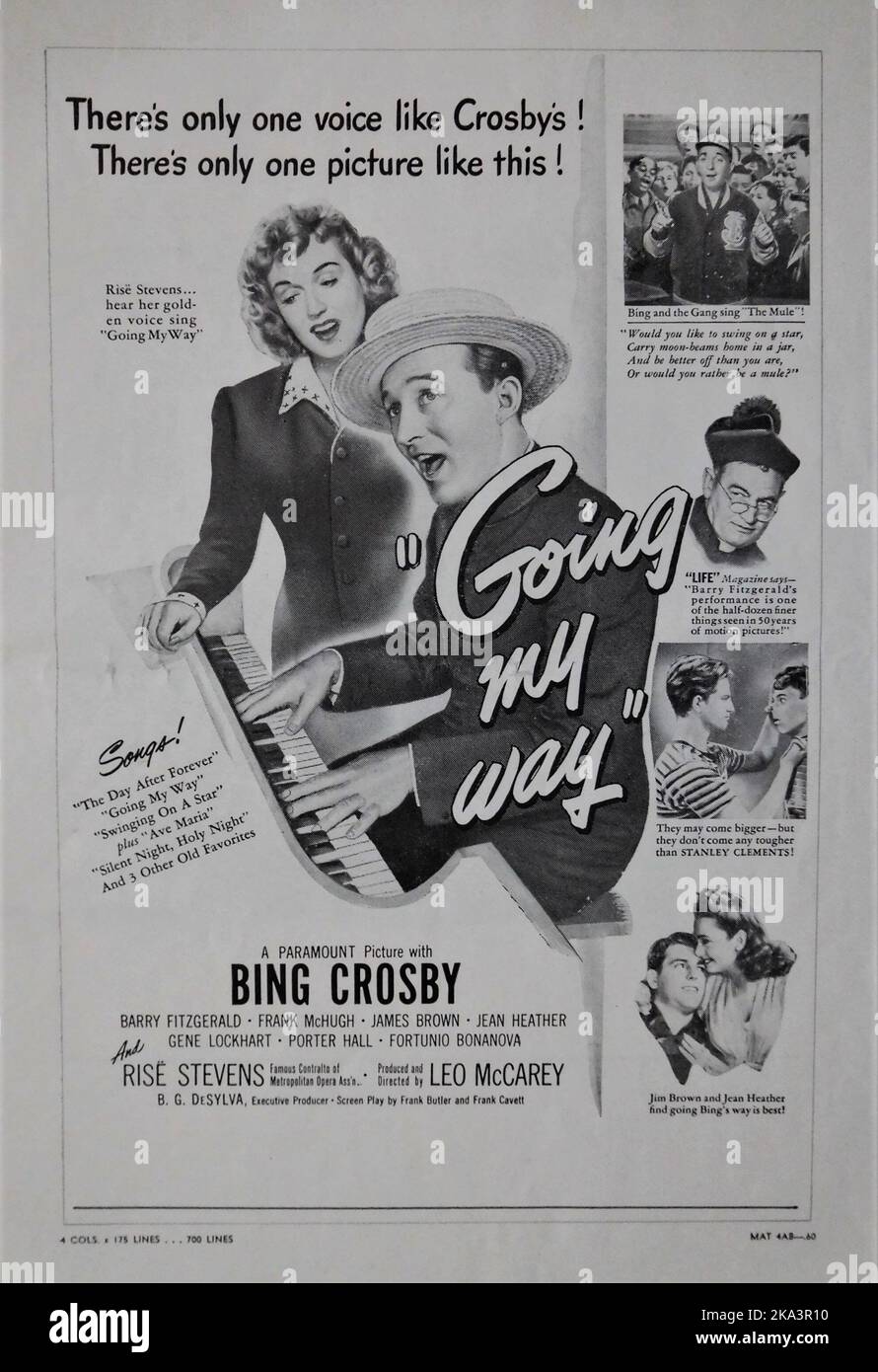 BING CROSBY BARRY FITZGERALD and RISE STEVENS in GOING MY WAY 1944 ...