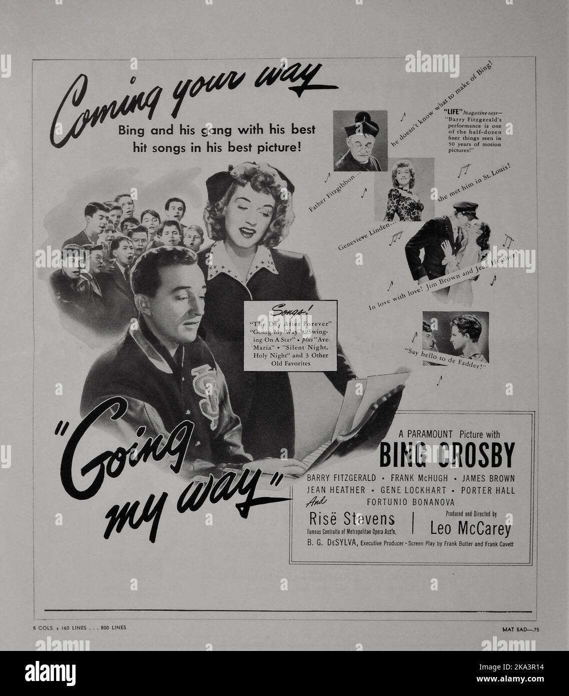 BING CROSBY BARRY FITZGERALD and RISE STEVENS in GOING MY WAY 1944 ...