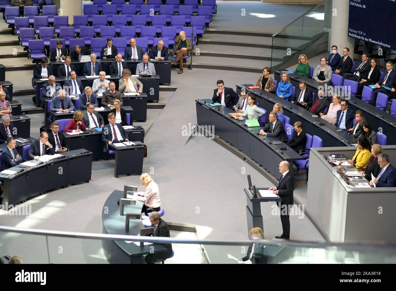 Berlin, Germany, October 20, 2022. The German Chancellor, Olaf Scholz, during the 63th plenary ...