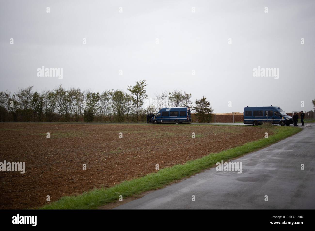 The Bassine protected by police forces (Gendarmerie) as protesters ...