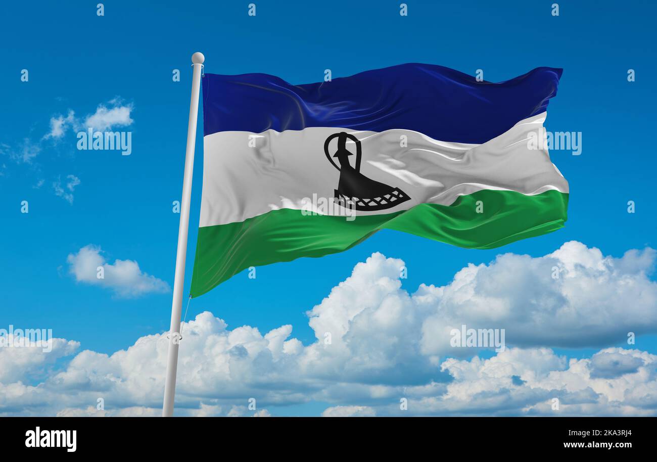 flag of Bantu peoples Sotho people at cloudy sky background, panoramic ...