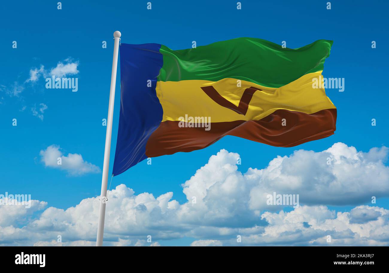 flag of Bantu peoples Venda people at cloudy sky background, panoramic ...