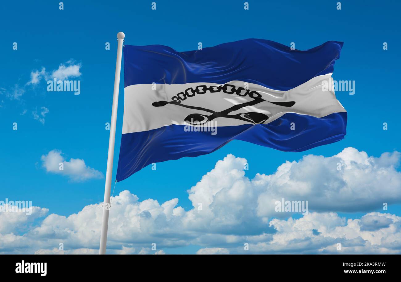 flag of Bantu peoples Tsonga people at cloudy sky background, panoramic ...
