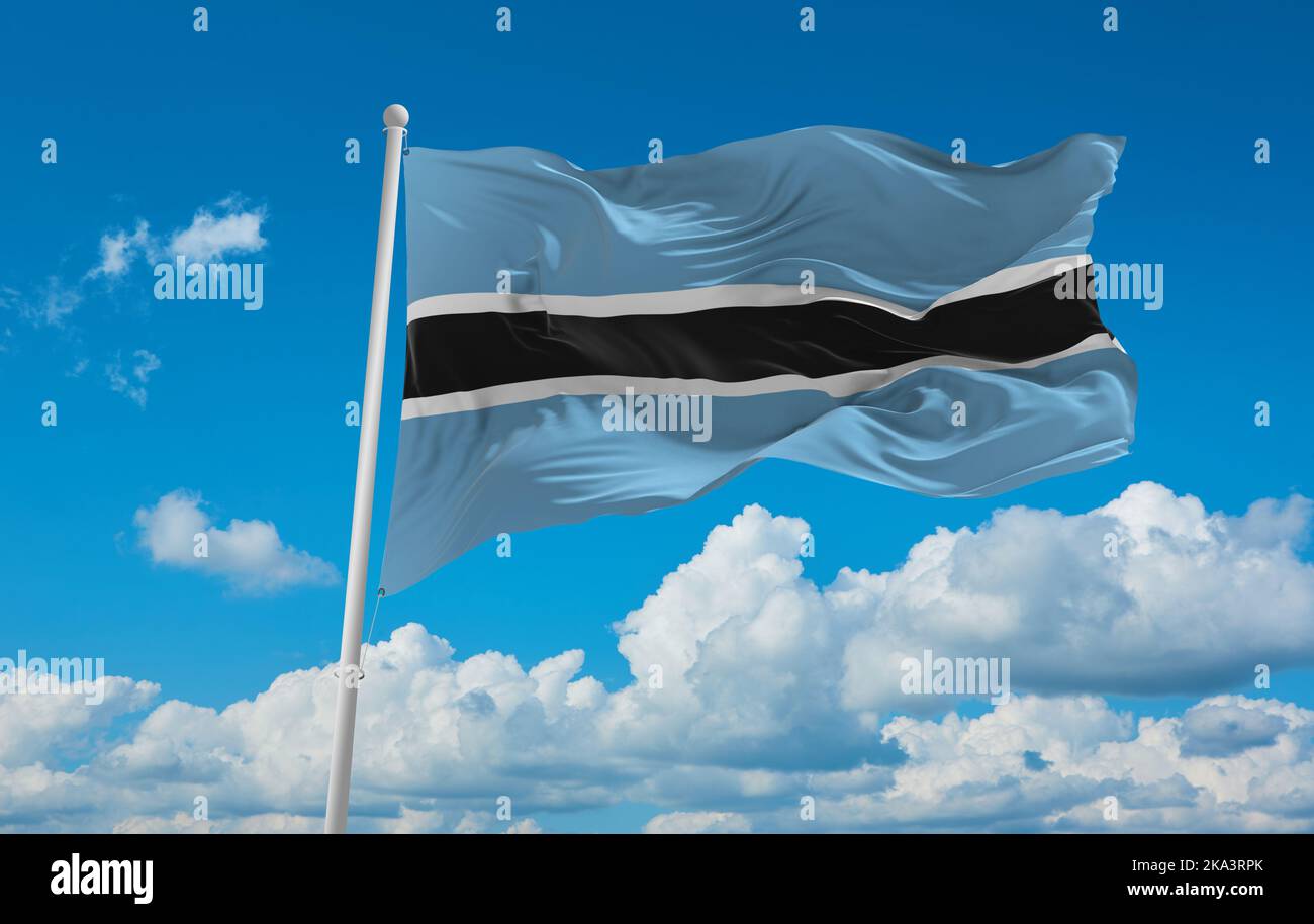 flag of Bantu peoples Tswana people at cloudy sky background, panoramic ...