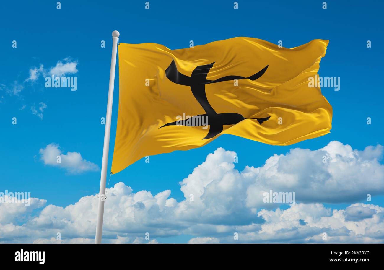 flag of Berbers Chaoui people at cloudy sky background, panoramic view ...