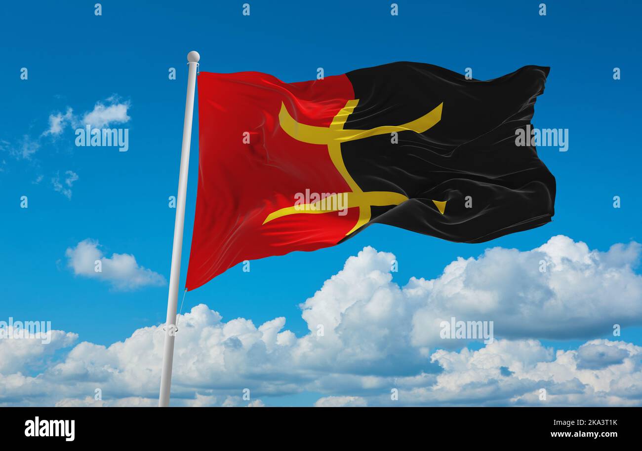 flag of Berbers Siwi people at cloudy sky background, panoramic view ...