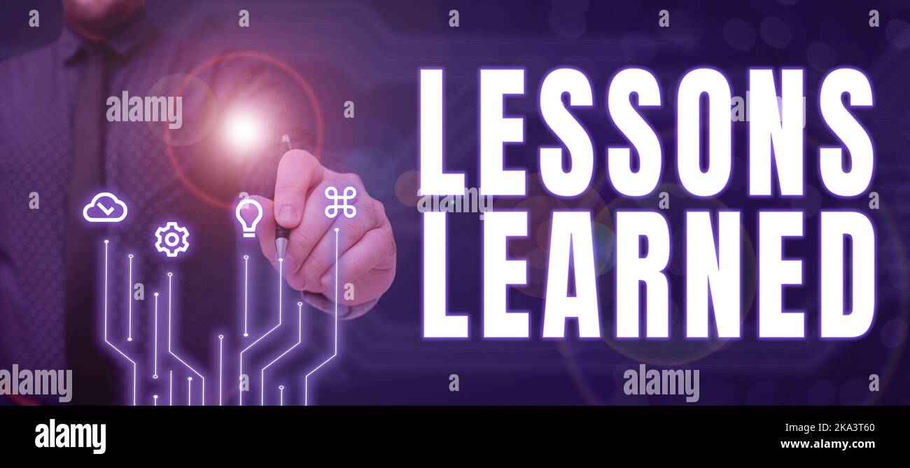 Text showing inspiration Lessons Learned, Word Written on experiences garnered from ...