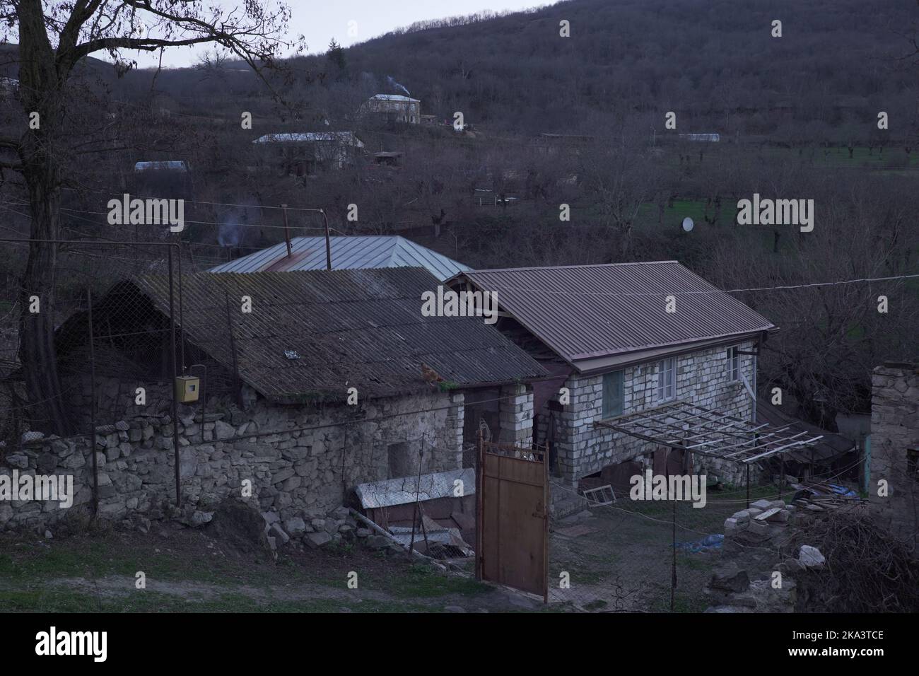 A beautiful landscape of old huts in a village of Artsakh, Nagorno ...
