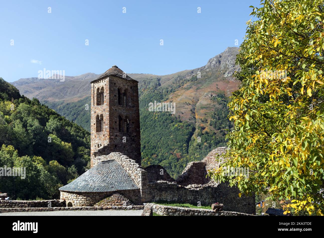 The Romanesque Church of Saint Pierre in Early Autumn, Mérens-les-Vals ...