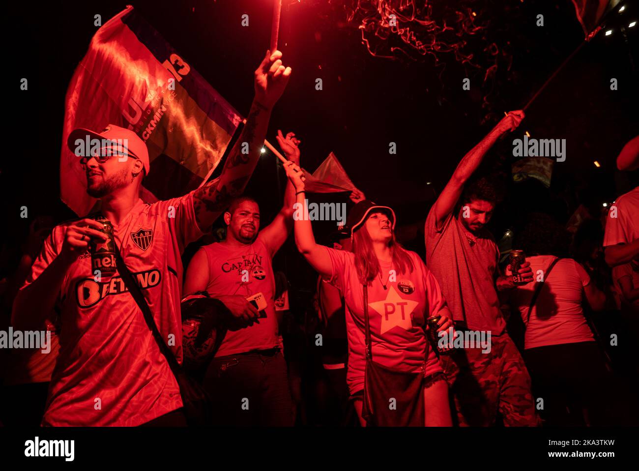Belo Horizonte, Brazil. 30th Oct, 2022. Supporters of Luiz Inacio Lula ...