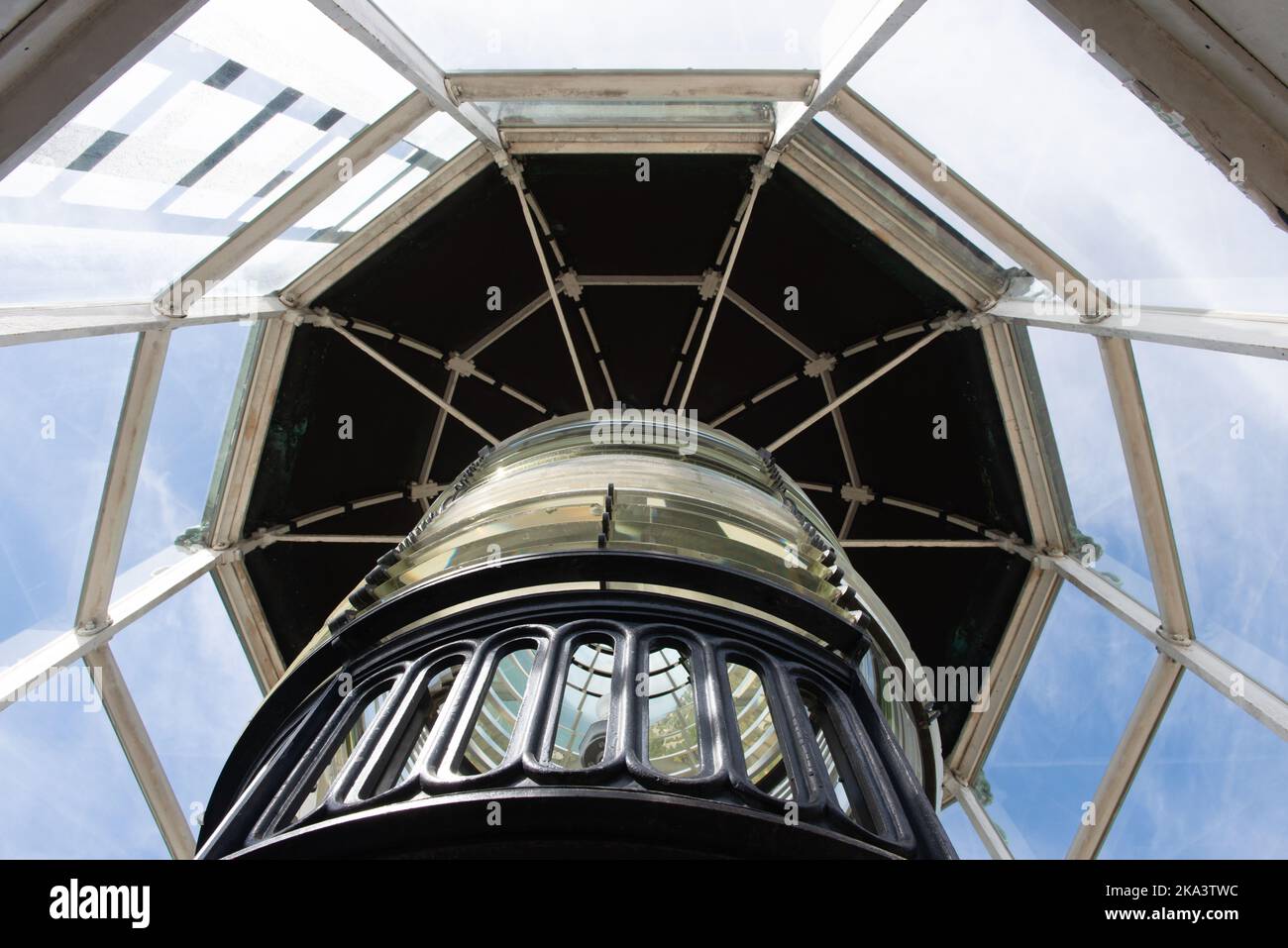 Low angle view of the interior of Old Point Loma Lighthouse, San Diego ...