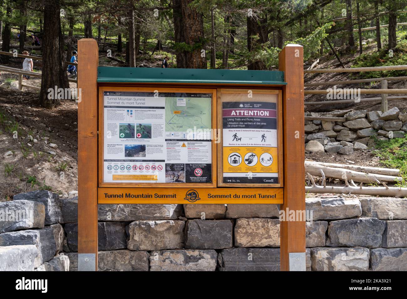 Banff, Alberta, Canada - July 8, 2022: Sign and trailhead map for the ...