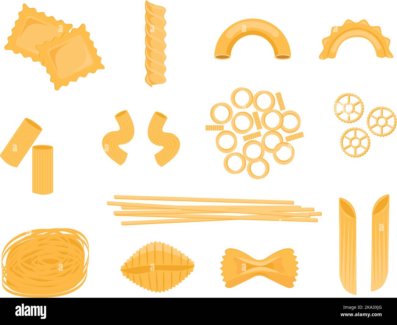 Pasta types set, italian noodles and macaroni. Restaurant delicious ...