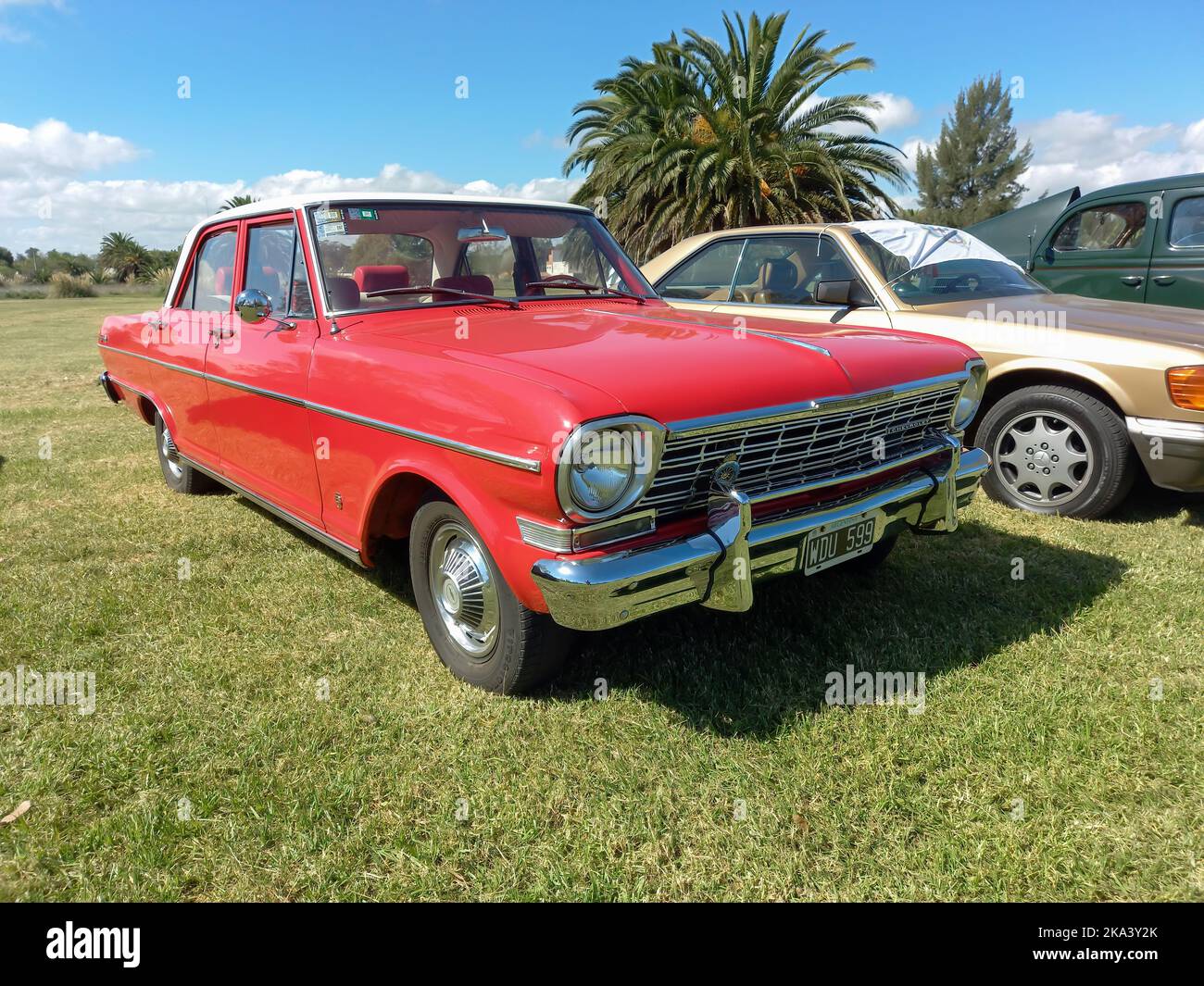 Old red Chevrolet 400 Chevy II 6 four door sedan 1960s by GM Argentina ...