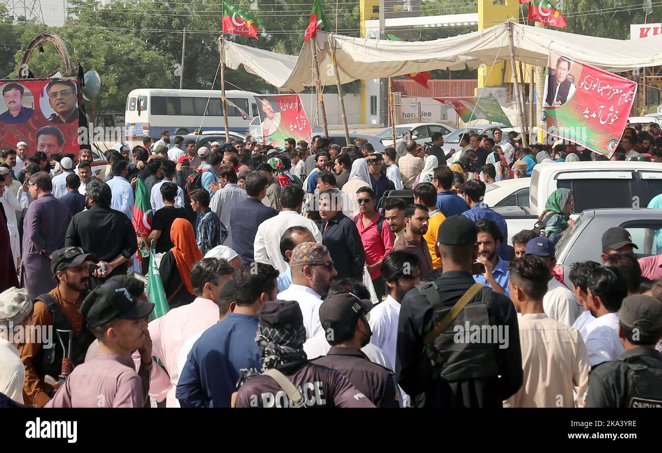 Gujranwala, Pakistan, October 31, 2022. Tehreek-e-Insaf (PTI) Caravan ...