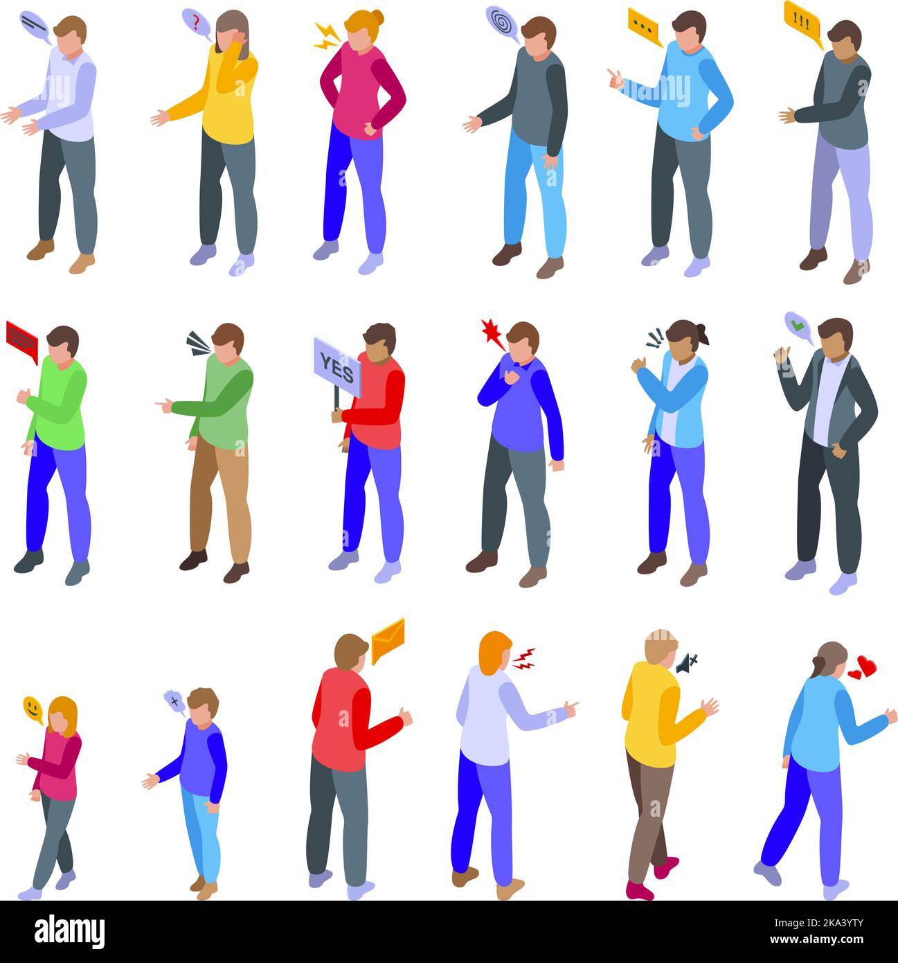 Argument icons set isometric vector. Angry conflict. Team mind Stock ...