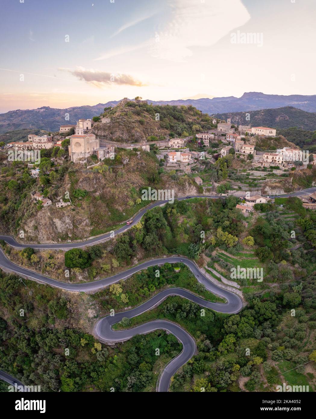 Aerial view of hilltop village, Savoca, Messina, Sicily, Italy Stock ...