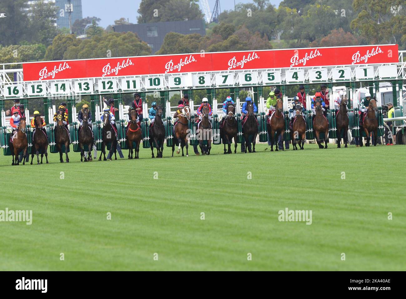 Melbourne, Australia. 29th Oct, 2022. Jockeys and people take part ...