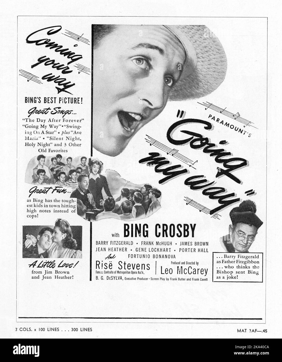 BING CROSBY BARRY FITZGERALD and RISE STEVENS in GOING MY WAY 1944 ...