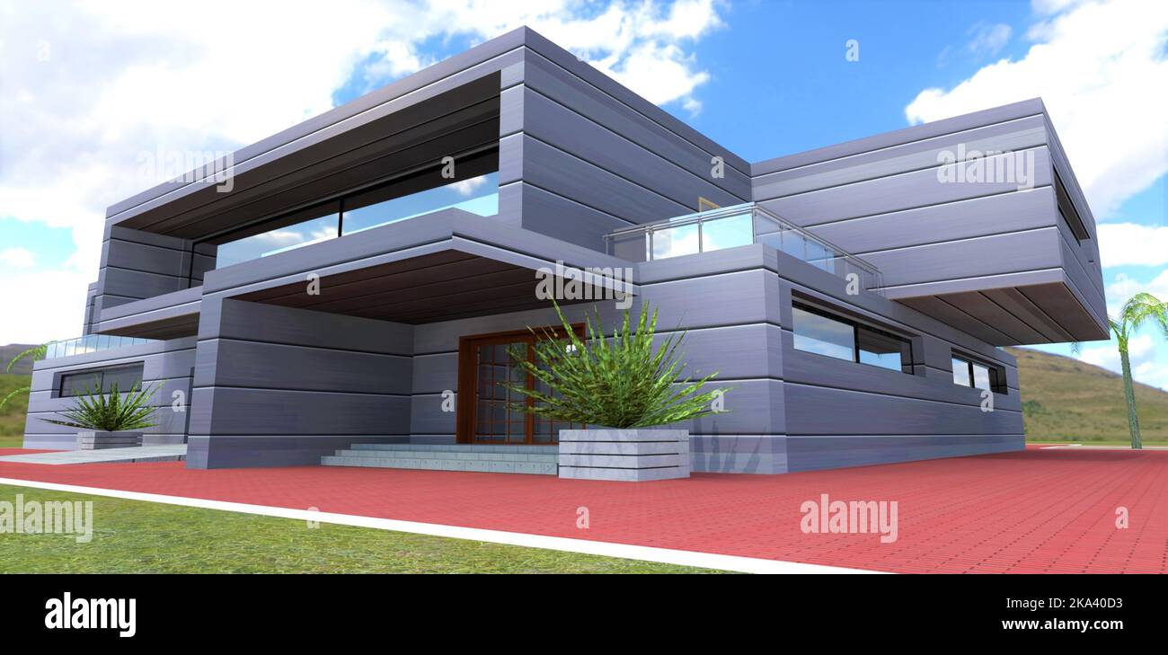 Rear entrance to a stylish private home. Exterior finishing composite ...