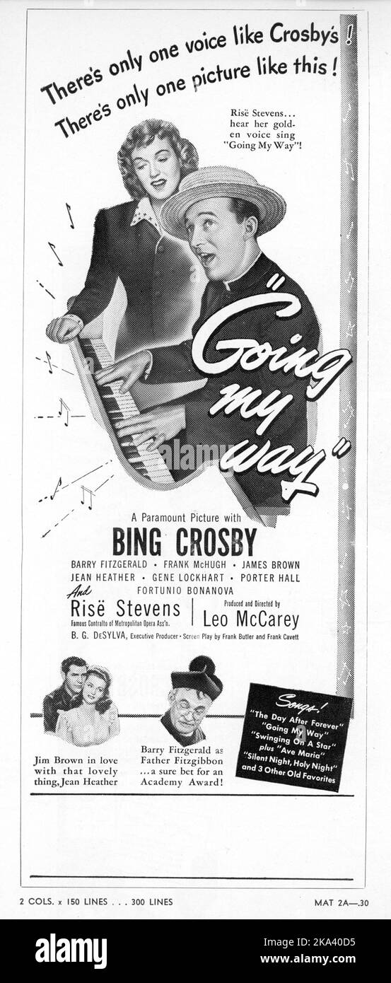 BING CROSBY BARRY FITZGERALD and RISE STEVENS in GOING MY WAY 1944 ...