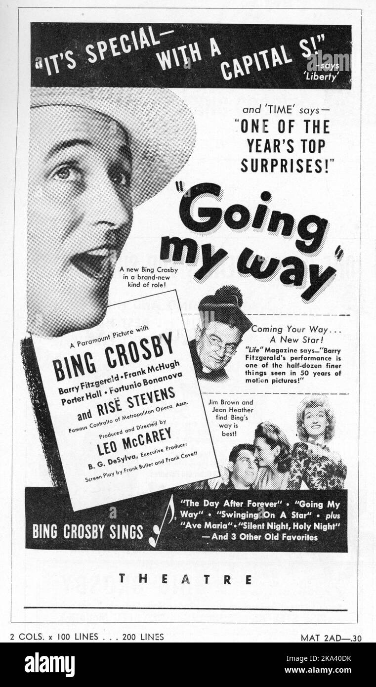 BING CROSBY BARRY FITZGERALD and RISE STEVENS in GOING MY WAY 1944 ...