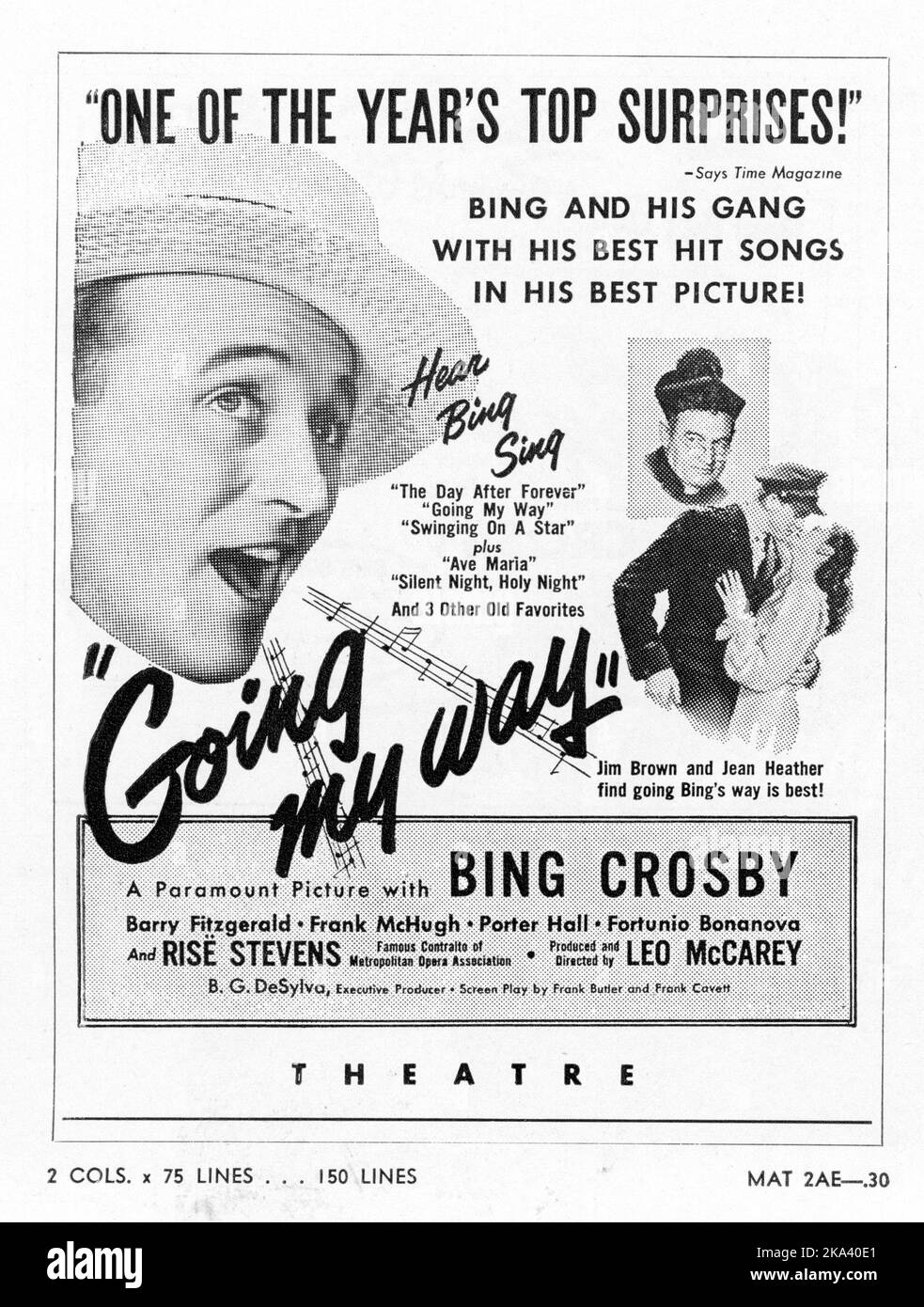 BING CROSBY BARRY FITZGERALD and RISE STEVENS in GOING MY WAY 1944 ...
