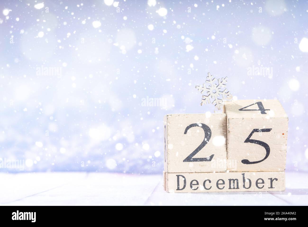 Simple minimal Christmas card background. Block wooden calendar with ...