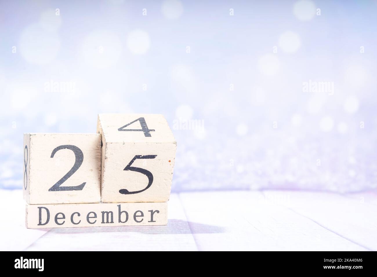 Simple minimal Christmas card background. Block wooden calendar with ...