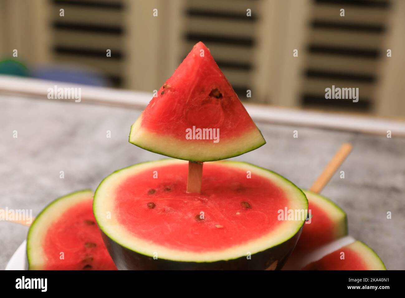 Watermelon cut into popsicle shapes Stock Photo - Alamy