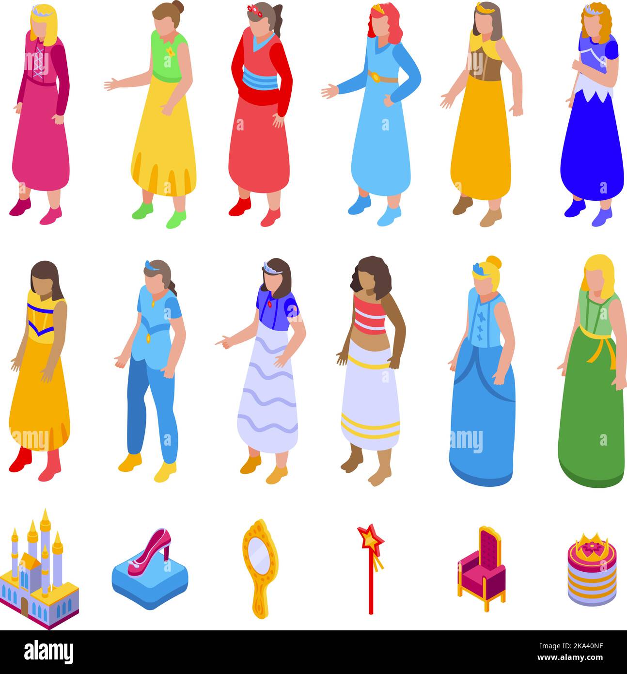 Princess icons set isometric vector. Crown girl. Tiara ballet Stock ...