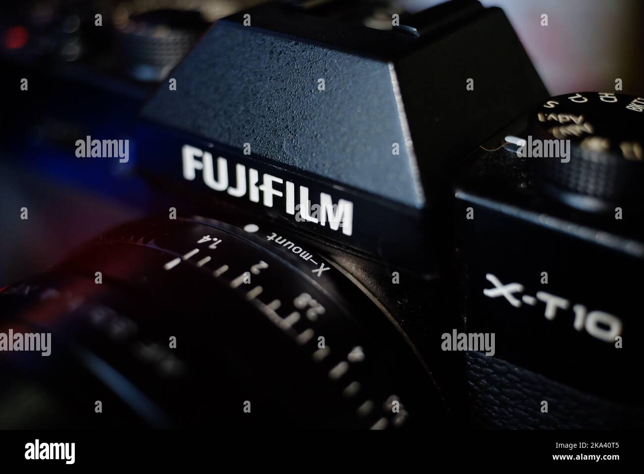 A Fujifilm X-T10 camera on a blurry background Stock Photo - Alamy