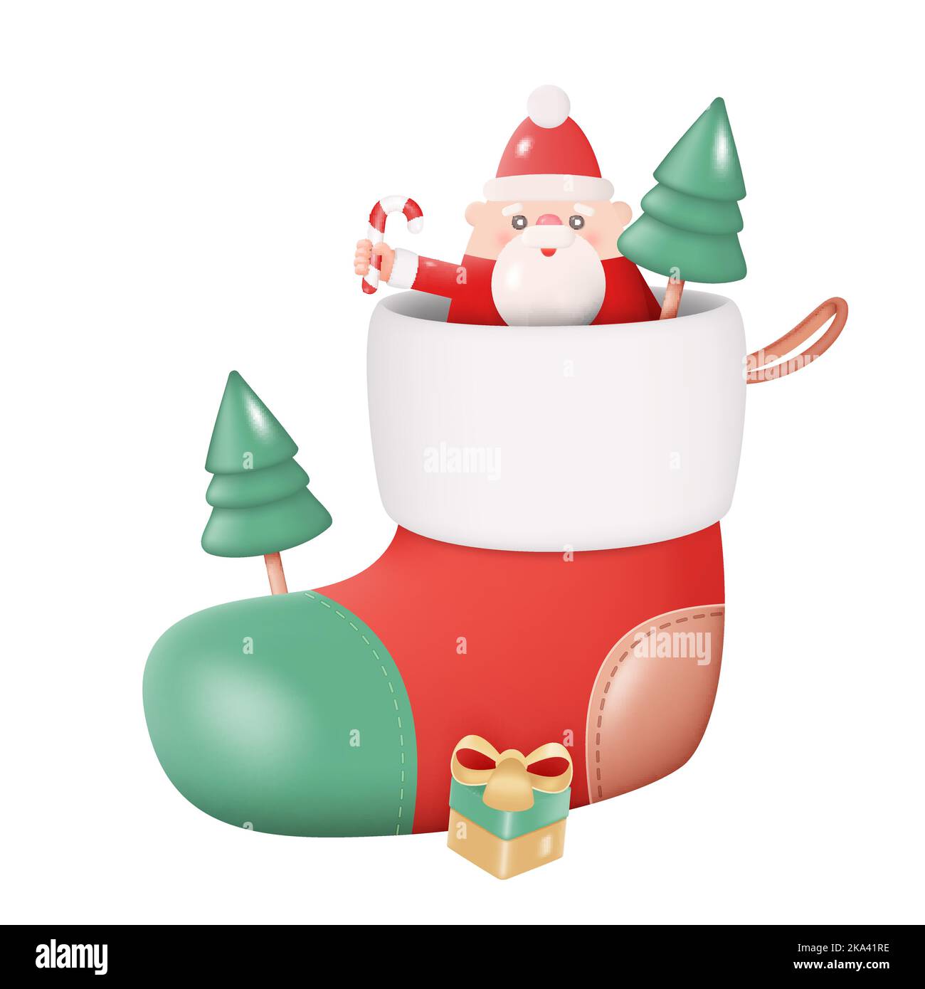 Santa Claus in Christmas Red Sock Isolated on White Background ...