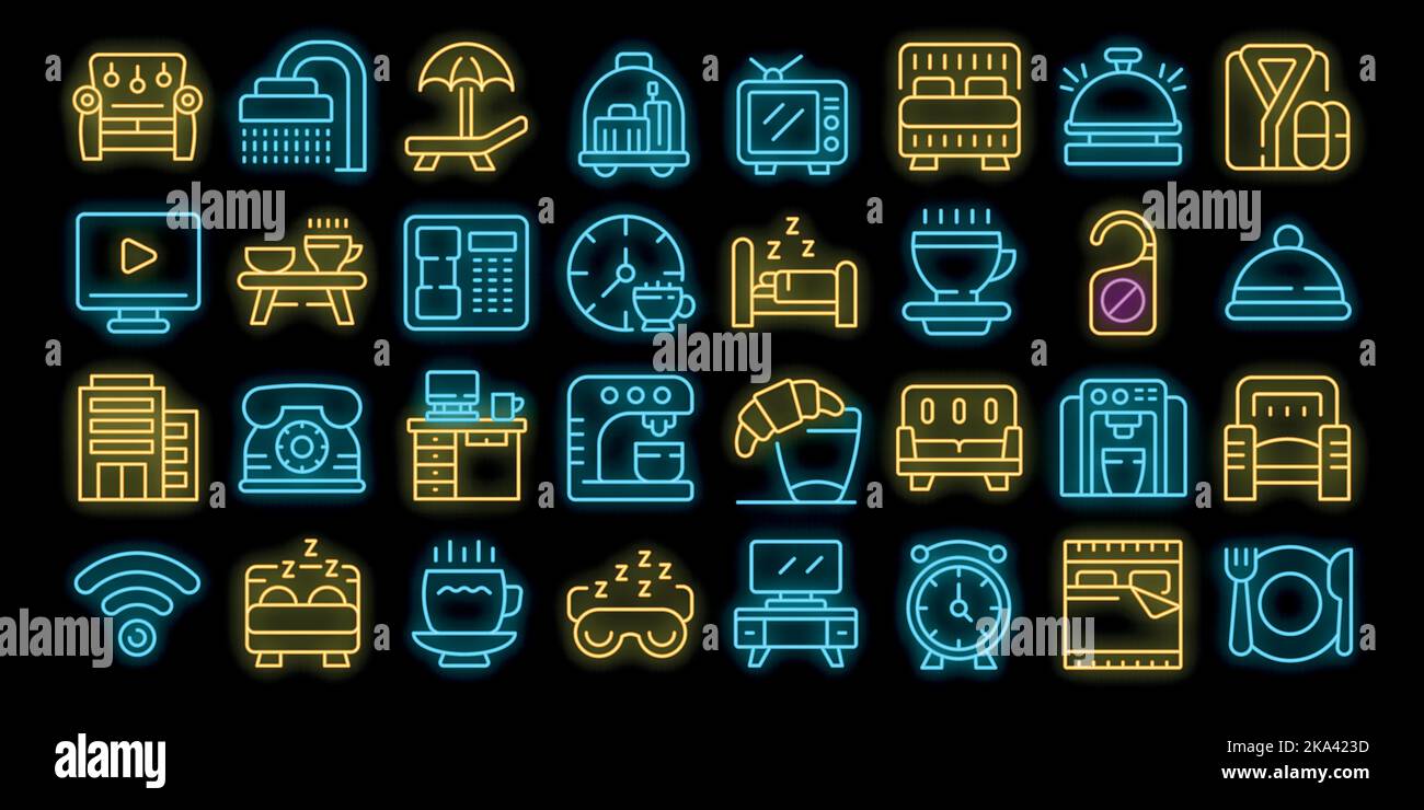 Coffee in bed icons set outline vector. Morning night. Relax breakfast ...