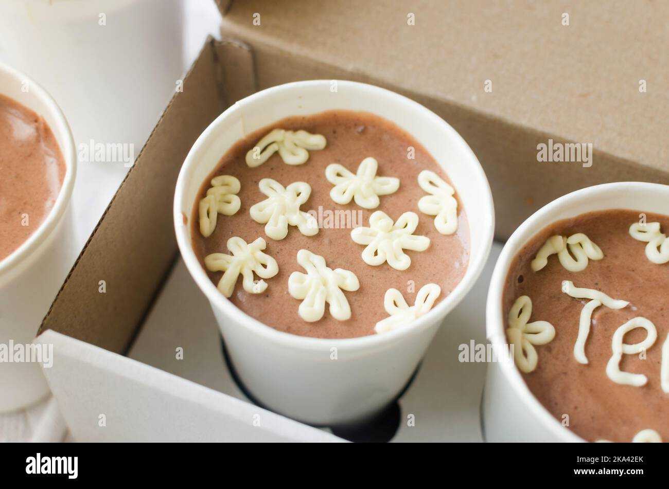 homemade Chocolate cake in coffee cup with the inscription "to you ...