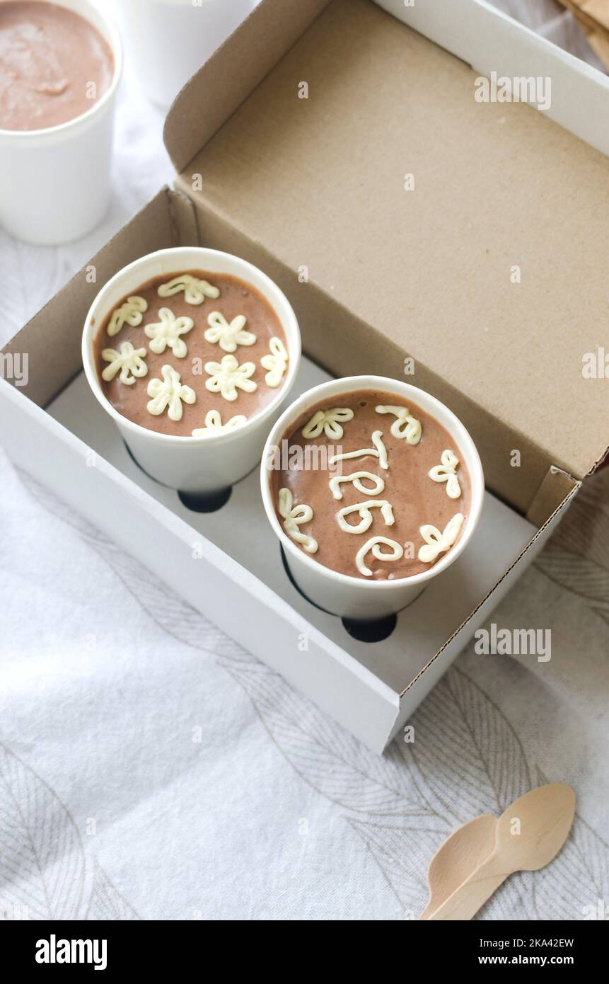 homemade Chocolate cake in coffee cup with the inscription "to you ...