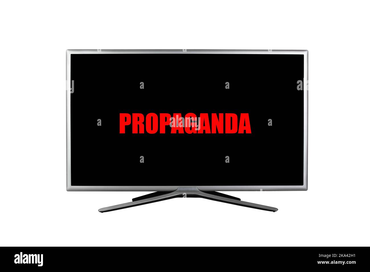 the inscription propaganda in the red color on a black TV screen ...