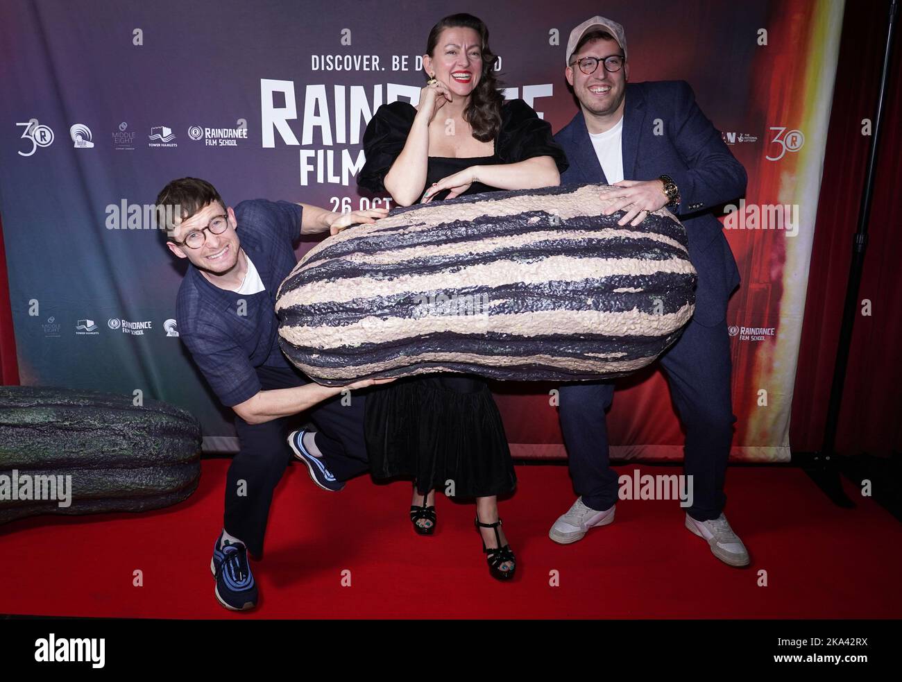 (left to right) Brook Driver, Jo Hartley and Finn Bruce attending the world premiere of Swede ...
