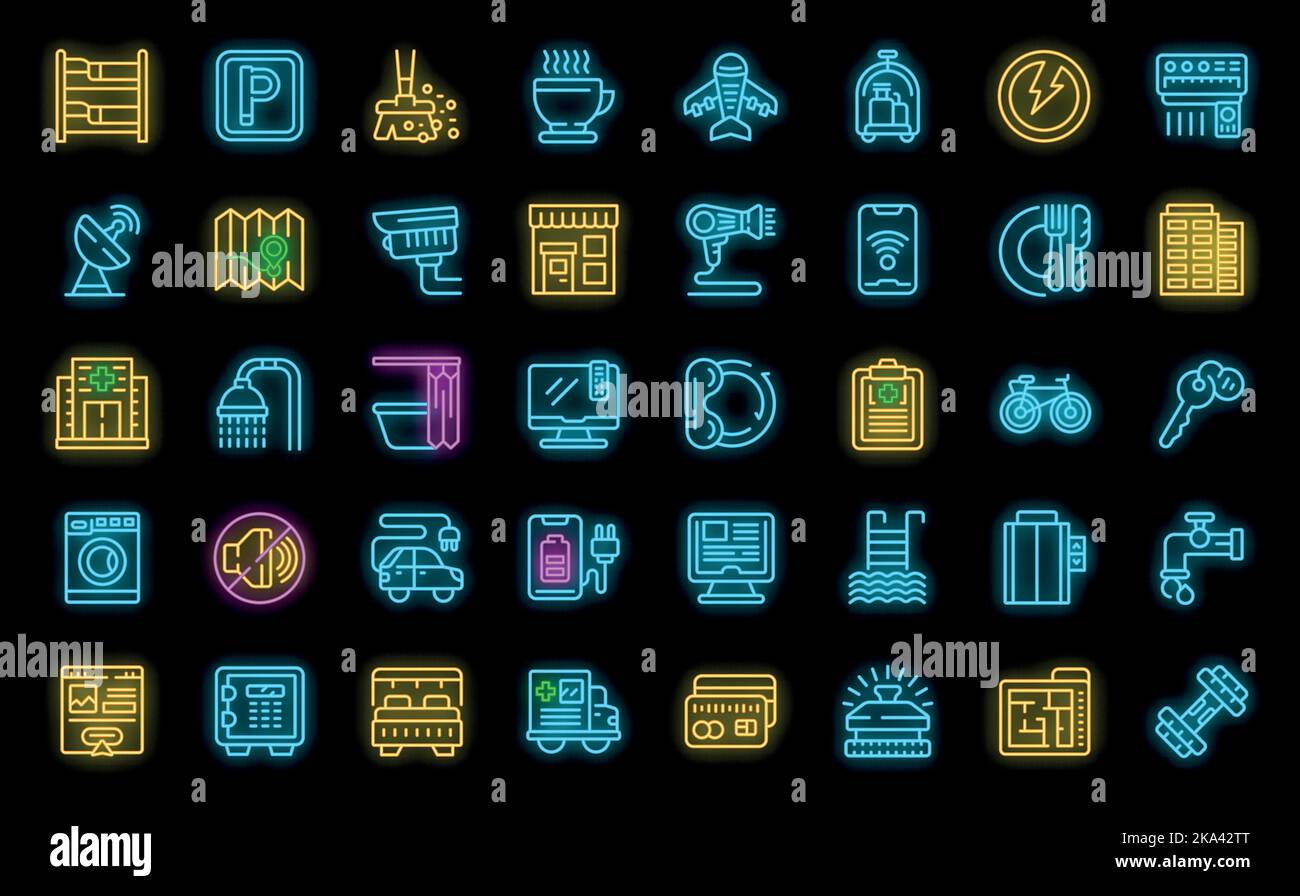 Facilities icons set outline vector. Hotel service. Transfer concierge ...