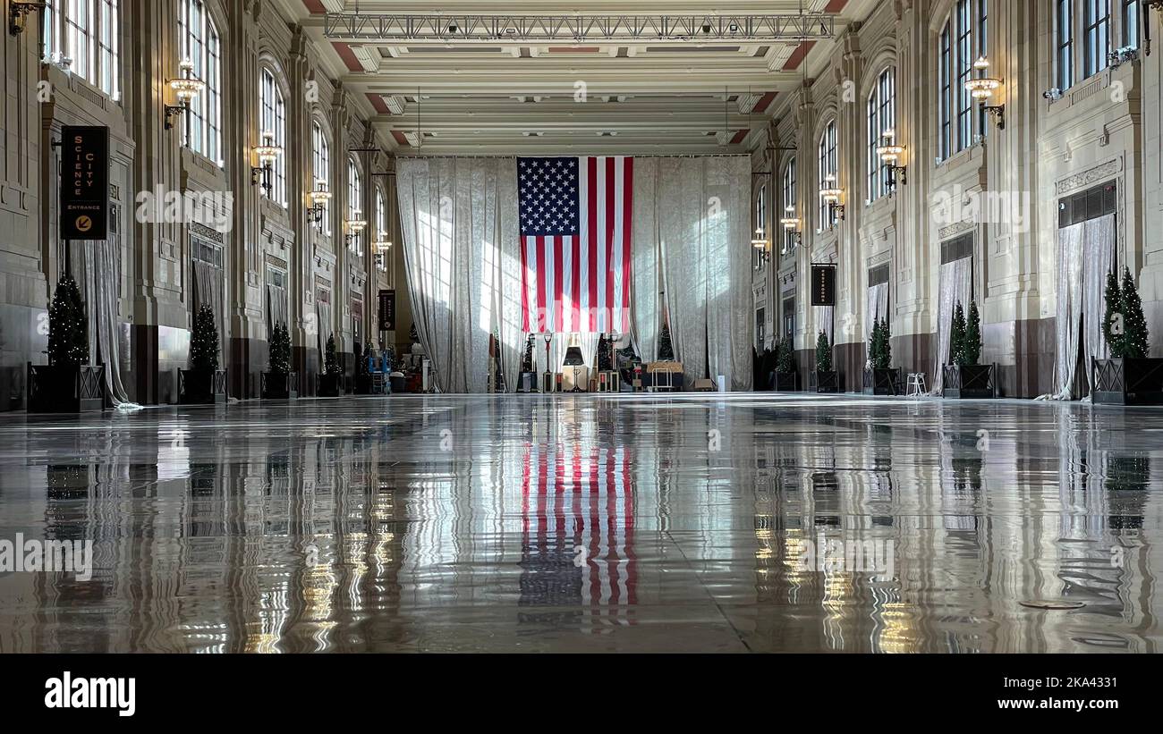 The Amtrak Station - KCY interior view with USA flag Stock Photo - Alamy